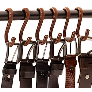 Brute Strength - S Shaped Hooks Wrapped in Full Grain Leather - 6 pcs - Cognac - Stainless Steel Metal Hangers Hanging Hooks for Kitchen - Leather Hooks - Leather s Hooks