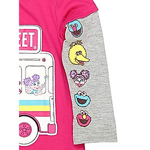 Sesame Street Elmo, Big Bird, Cookie Monster, Grover, Abby Cadabby Girls’ Long Sleeve T-Shirt for Infant and Toddler – Pink