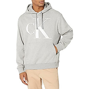 Calvin Klein Men's Monogram Logo Fleece Hoodie, Heroic Grey Heather, Medium