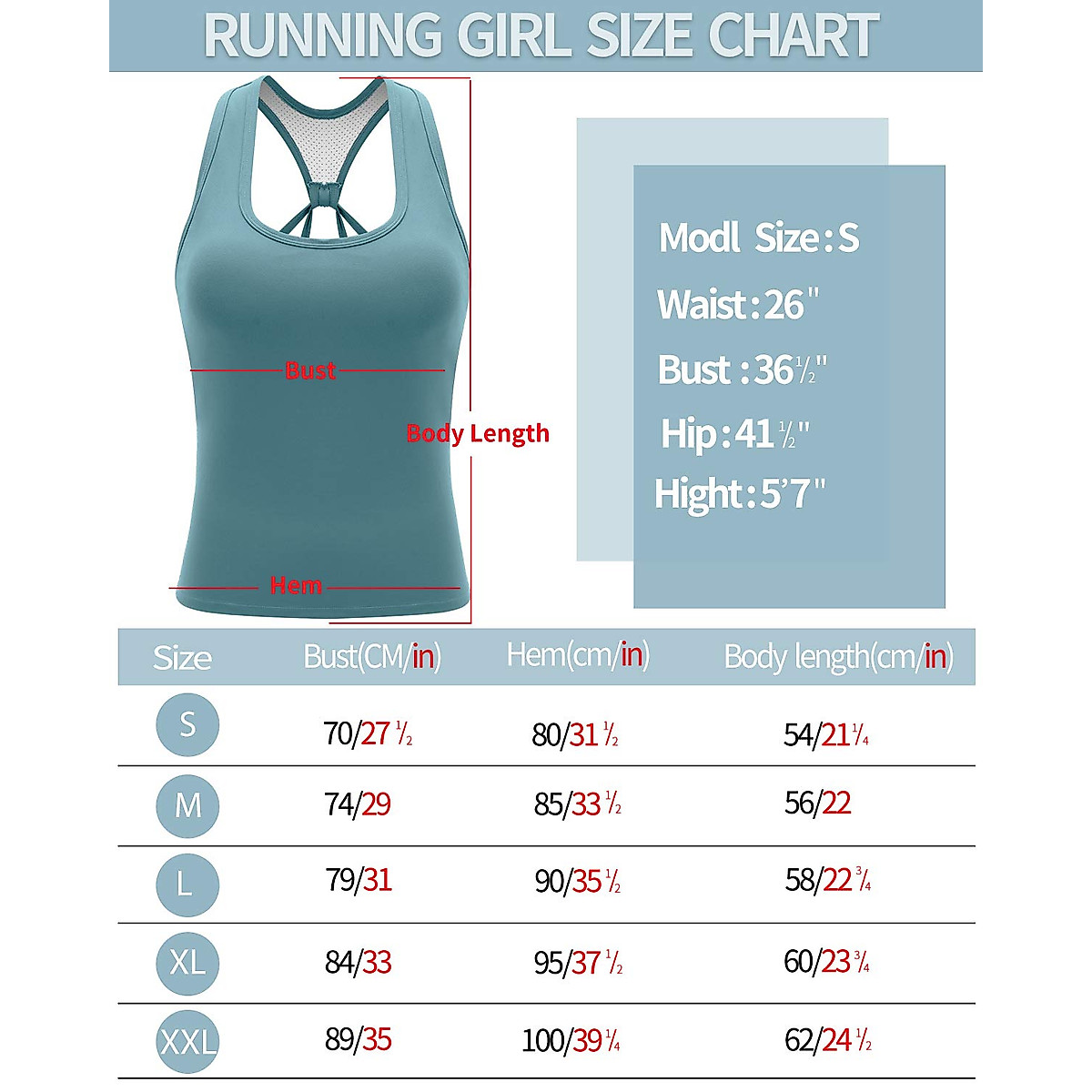 RUNNING GIRL Workout Tops for Women,Strappy Back Blue Tank Top with Built in Bras Basic Yoga Crop Tops Fitted(BX2356 Blue.CN:M,US:S)