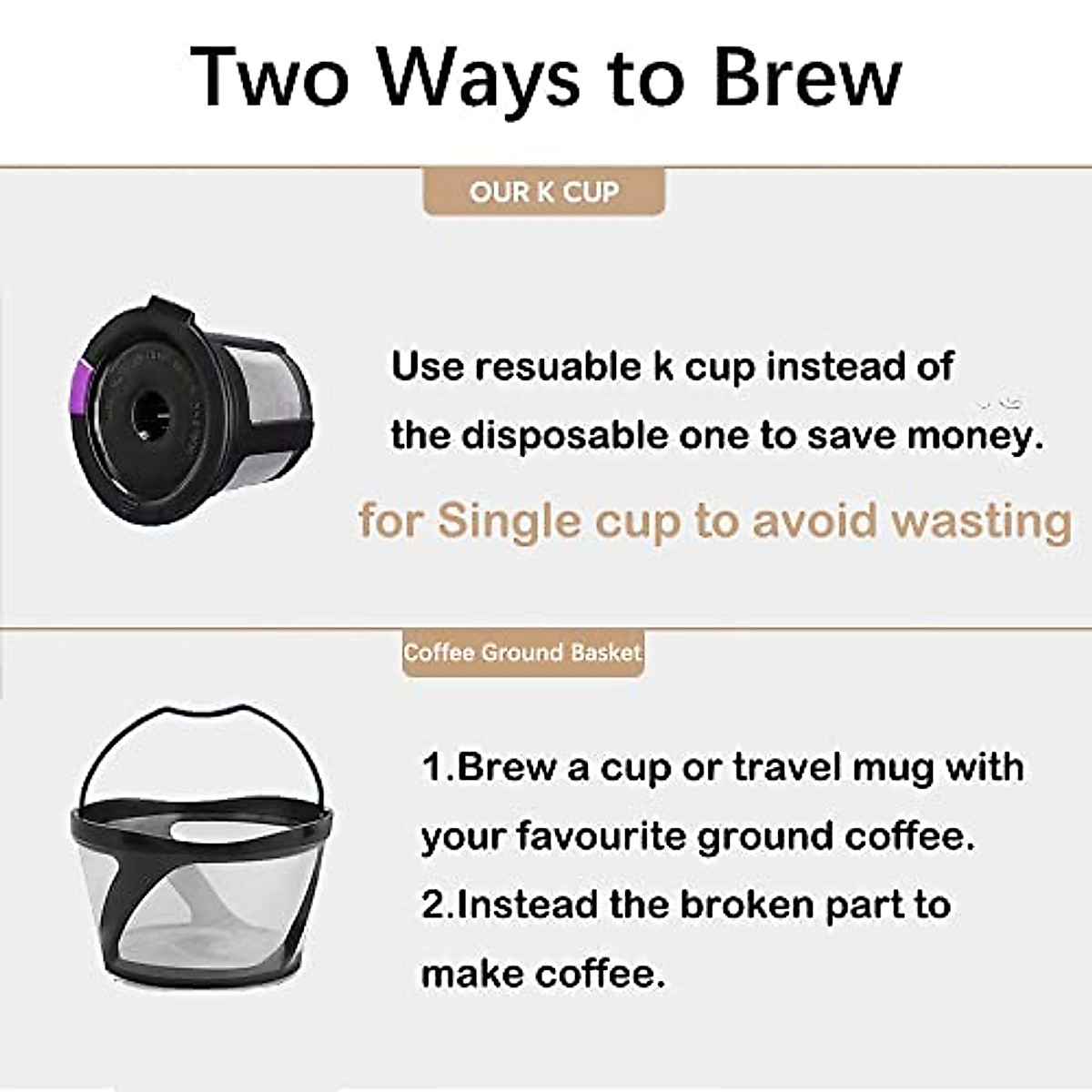 2 Reusable Coffee Ground Basket Style Coffee Filter for KeurigKDuo Essentials and KDuo Brewers Machine,2 Refillable K Cups Pod Capsule for KeurigKDuo+1 Spoon+1 Brush,2 Ways to Brew