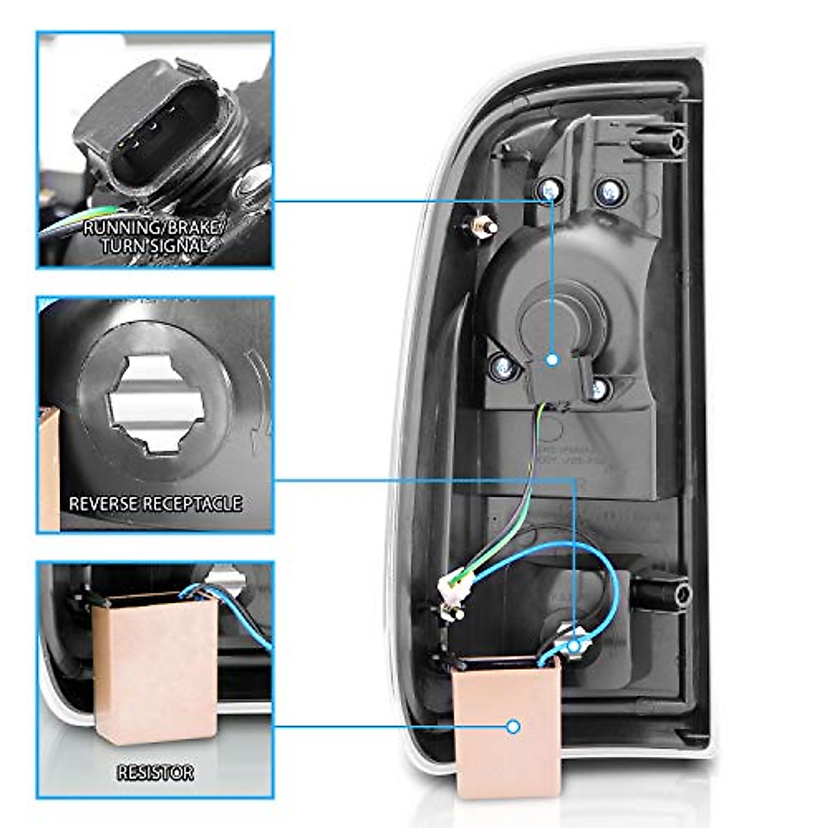 AmeriLite for 08-16 Ford F250 F350 F450 Super Duty Pickup Truck Black LED Replacement Brake Lamps Taillights Set - Passenger and Driver Side