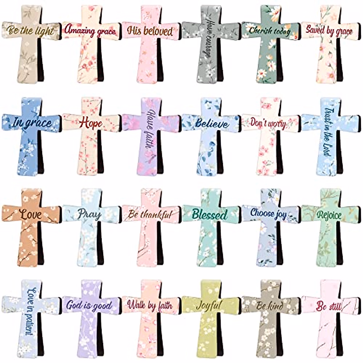 48 Pcs Magnetic Bookmarks Religious Floral Marble Christian Cross Bookmark for Women Bible Magnetic Page Clips Cute Flower Religious Scripture Bible Verse Marks for Student Office Book (Floral Style)