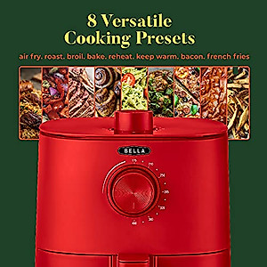 BELLA 2.9QT Manual Air Fryer, No Pre-Heat Needed, No-Oil Frying, Fast Healthy Evenly Cooked Meal Every Time, Removeable Dishwasher Safe Non Stick Pan and Crisping Tray for Easy Clean Up, Matte Red