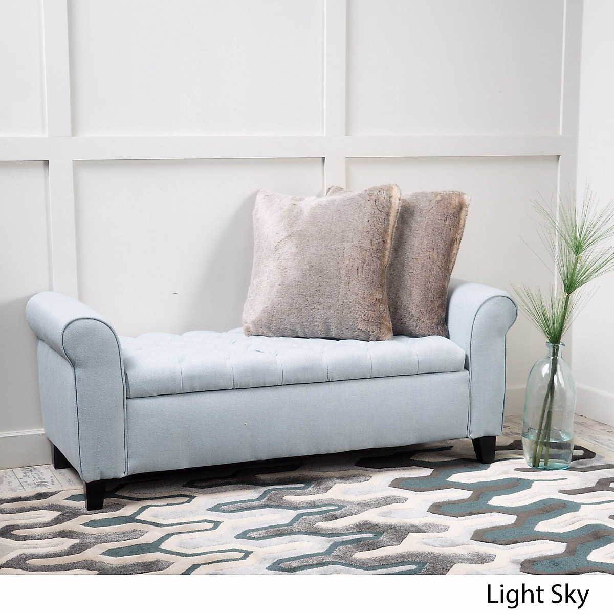 Christopher Knight Home Keiko Fabric Armed Storage Bench, 19.75"D x 50"W x 20.5"H, Light Sky