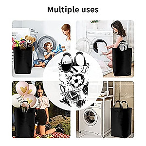 Beabes Sport Ball Black And White Laundry Hamper Folding Washing Bin Football Basketball Volleyball Baseball USA Game Lien Storage Basket With Aluminum Handle Bathroom Dorm Closet-Square