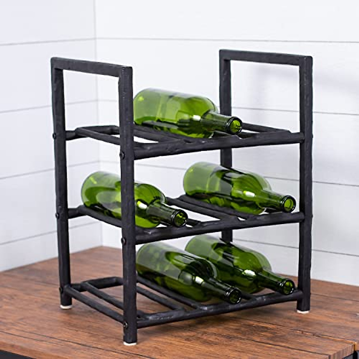 BIRDROCK HOME Wine Rack - Free Standing Stand - Forged Aluminum Metal - Kitchen Countertop - Black - Vertical Shelf Storage Cabinet - Holder (9 Bottle)