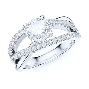 PRSTANI Sterling Silver Women's Criss Cross Ring with 1CT Simulated Round Diamond Crossover Infinity Twisted Engagement Ring (6.5)