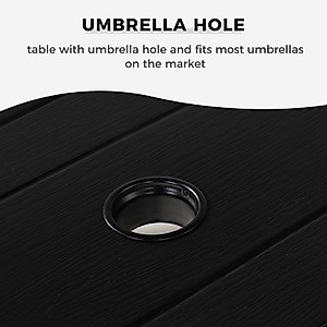 Grand patio 7-Piece Outdoor Dining Set for 6, Grey Metal Black Woven Wicker Fixed Patio Chairs with Thickened Cushions & 1 Rectangular Woodgrain Dining Table with Umbrella for Hole Backyard Deck