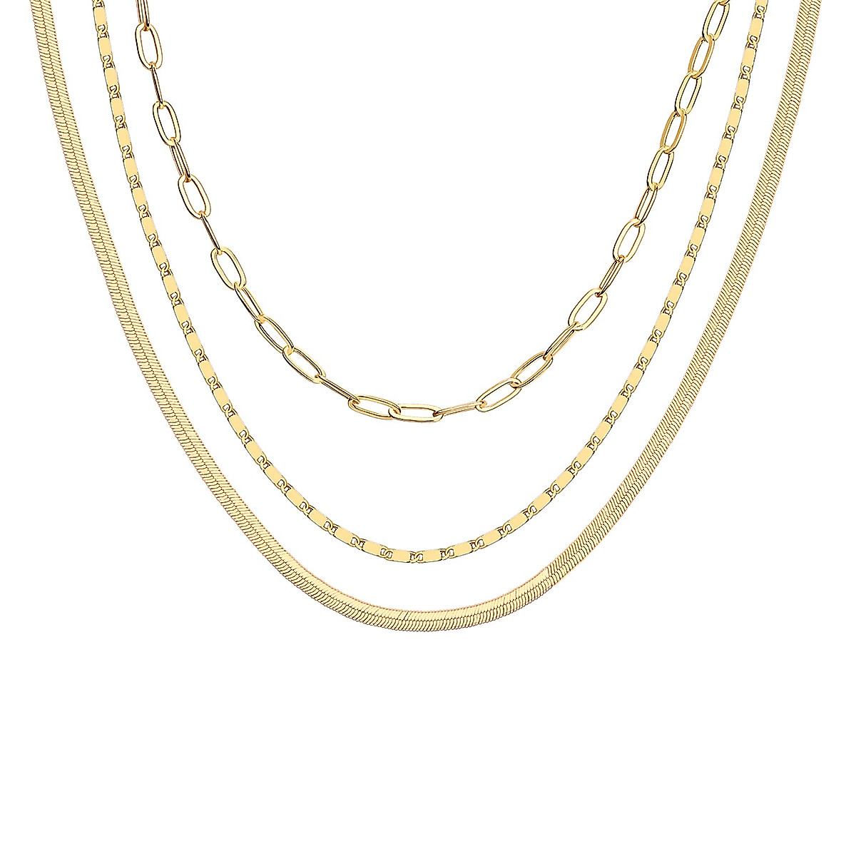 PAVOI Womens 14K Gold Plated Yellow Gold Triple Chain and 925 Sterling Silver Necklace