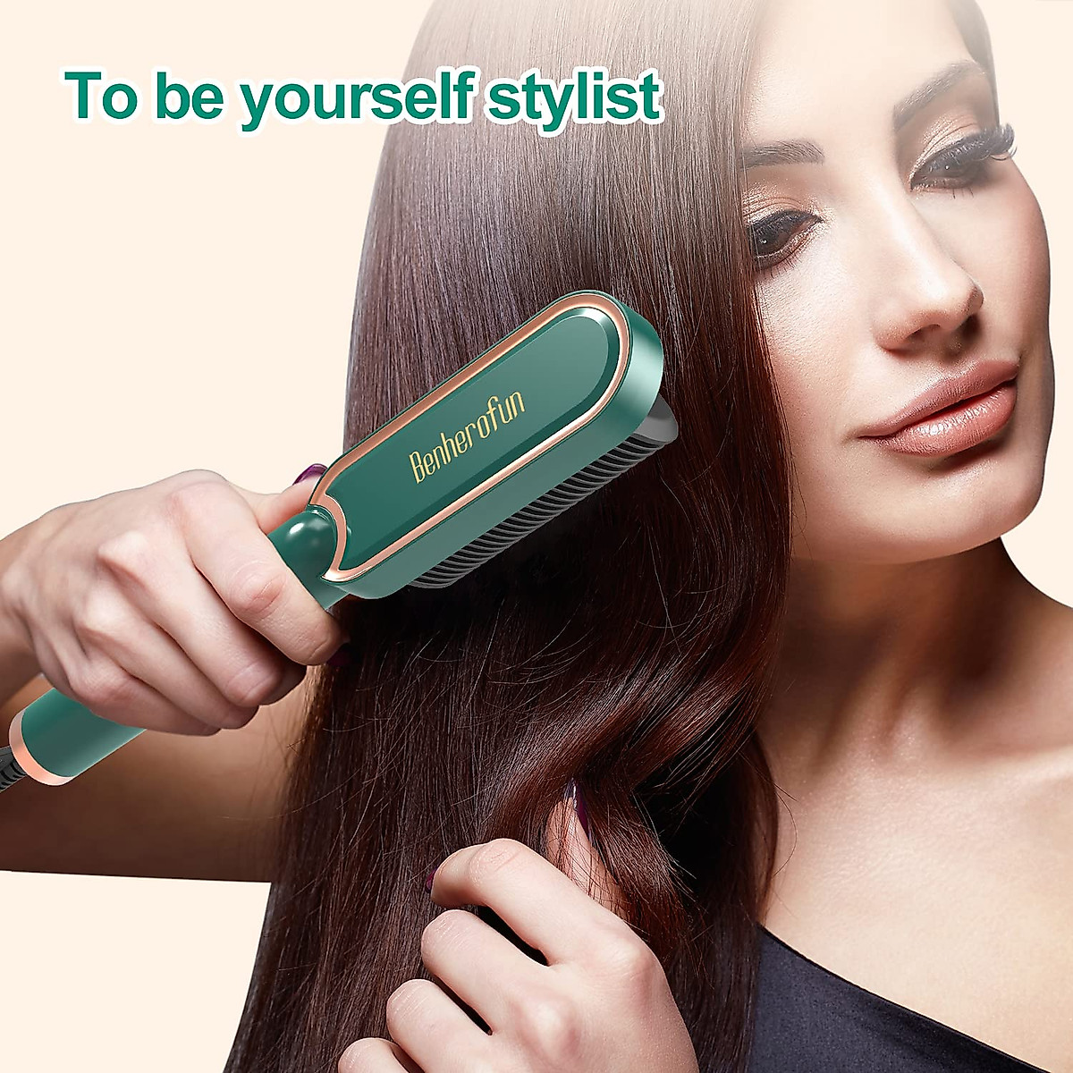 Hair Straightener Brush - 30S Fast Heating Ceramic Hair Straightener Comb & Iron with 3 Temp Settings & Anti-Scald for Women's Hair 5 inches and Above