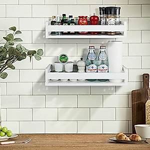 Satauko Wooden Floating Bookshelf for Nursery Storage, White Wall Mounted Shelves for Kitchen Spice Rack, Wall Hanging Shelf Organizer for Entryway, Bathroom, Bedroom, Living Room.(Set of 2)