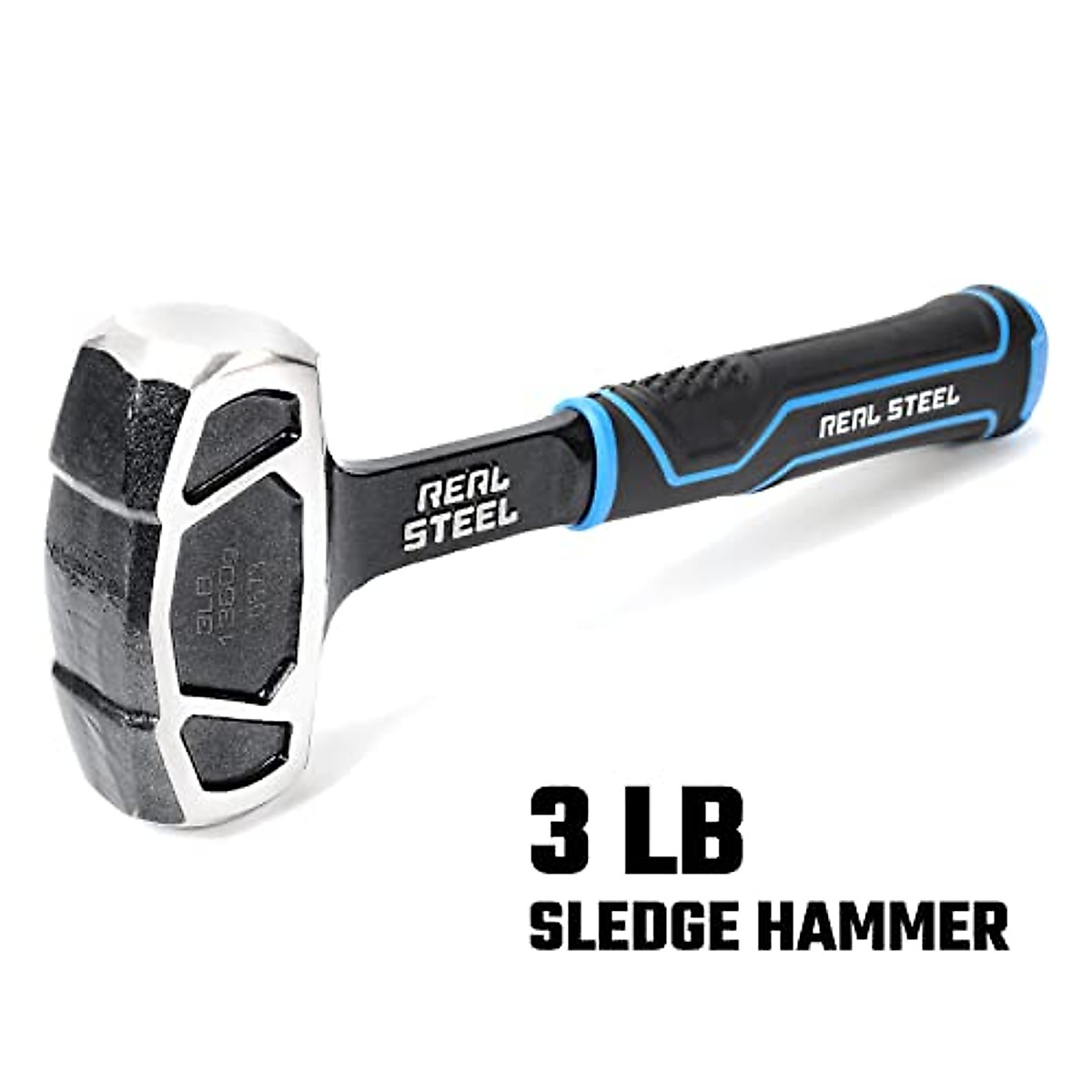 Real Steel Upgraded Drilling Sledge Hammer, 3lb One Piece Forged Sledgehammer with Shock Reduction Rubber Grip, 0573