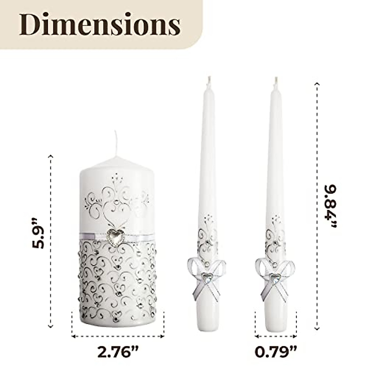 Unity Candles for Wedding Ceremony Set - 3 Pcs 6" Pillar & 2 10" Tapers Candles - Unity Decorative Wedding Candle White Ceremonial Candles - Wedding Table Centerpiece - Velas Decorativas para Boda
