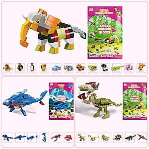 JOYIN 24 Pcs Valentine Animal Building Blocks in Blind Bags, Including Dinosaur, Sea Animal and Wildlife Creatures Design, Kids Valentine's Day Party Favors, Gift Exchange, STEM Educational Toy