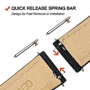 ANNEFIT Genuine Leather Watch Strap for Women, Quick Release Replacement Band 14mm (Black)