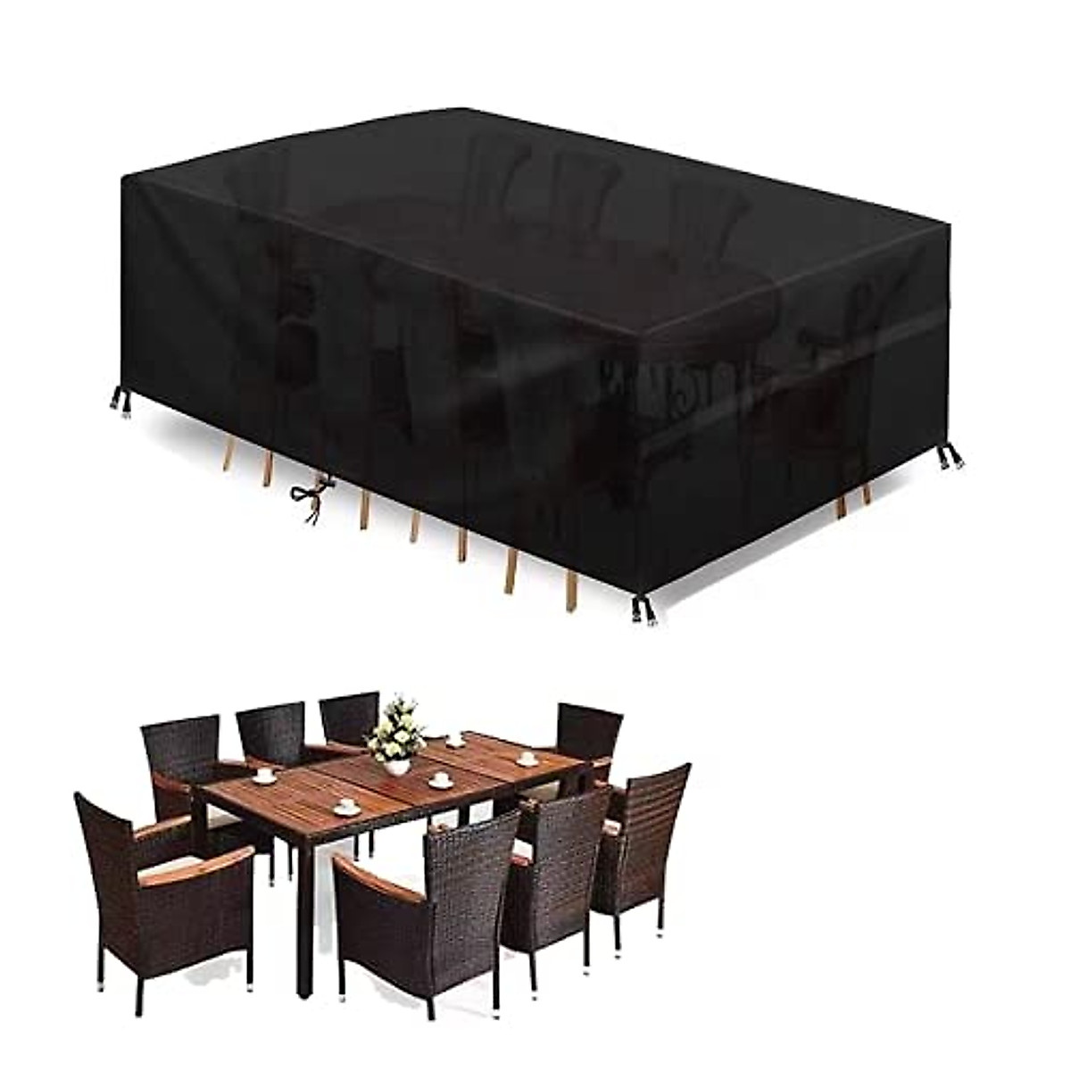 Kikosawa Upgraded Patio Furniture Covers Outdoor Furniture Set Covers for Garden Rectangular Oval Table Waterproof Windproof Anti-UV (124"x 63"x 29")