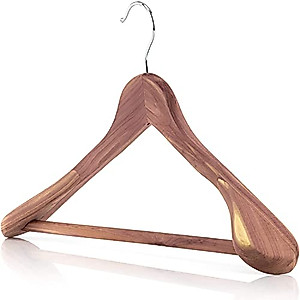 HANGERWORLD 5 Cedar Wood 17.7inch Suit Hangers with Broad Shoulders and Non-Slip Ridged Trouser Bar
