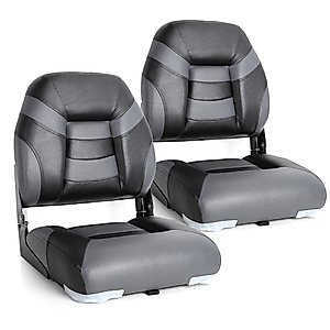 SUNDGORA Marine Low Back Folding Boat Seat,Stainless Steel Screws Included,Charcoal/Black(2 Seats)
