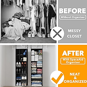 SpaceAid 2 Pack Hanging Closet Organizer and Storage with Dividers, 24 Compartments Hanging Shoe Shelves for Closet, Wardrobe, RV, Garment Rack - Black