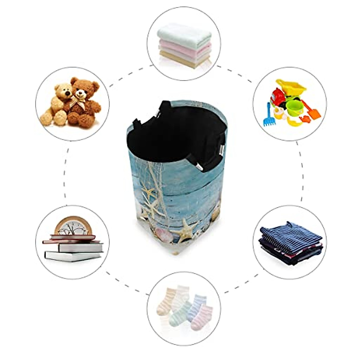 xigua Sea Beach Laundry Hamper with Handle Collapsible Laundry Basket Freestanding Clothes Hamper Storage Basket for Toys Clothes Organizer