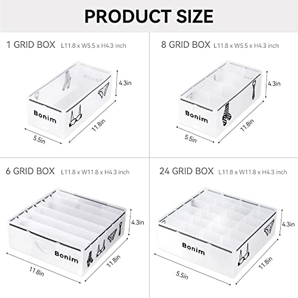 bonim Foldable Underwear Drawer Organizer Plastic Closet Storage Box for Bra, Lingerie, Undies, Waterproof Baskets Bins Containers Divider for Bedroom, Bathroom, Kitchen(4 Pcs, White)