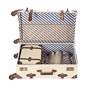 CO-Z Vintage Luggage Sets, 2 Piece Retro Suitcase with Spinner Wheels TSA Lock and Carry On Briefcase, Large 24" Trunk Small 12" Train Case Leather Travel Luggage Set for Women Men, Beige