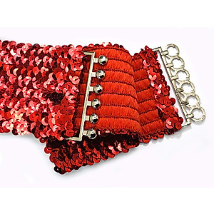 CRIZAN Womens Sequins Dance Dress Belly Chain Body Chain Jewelry (red gold silver)