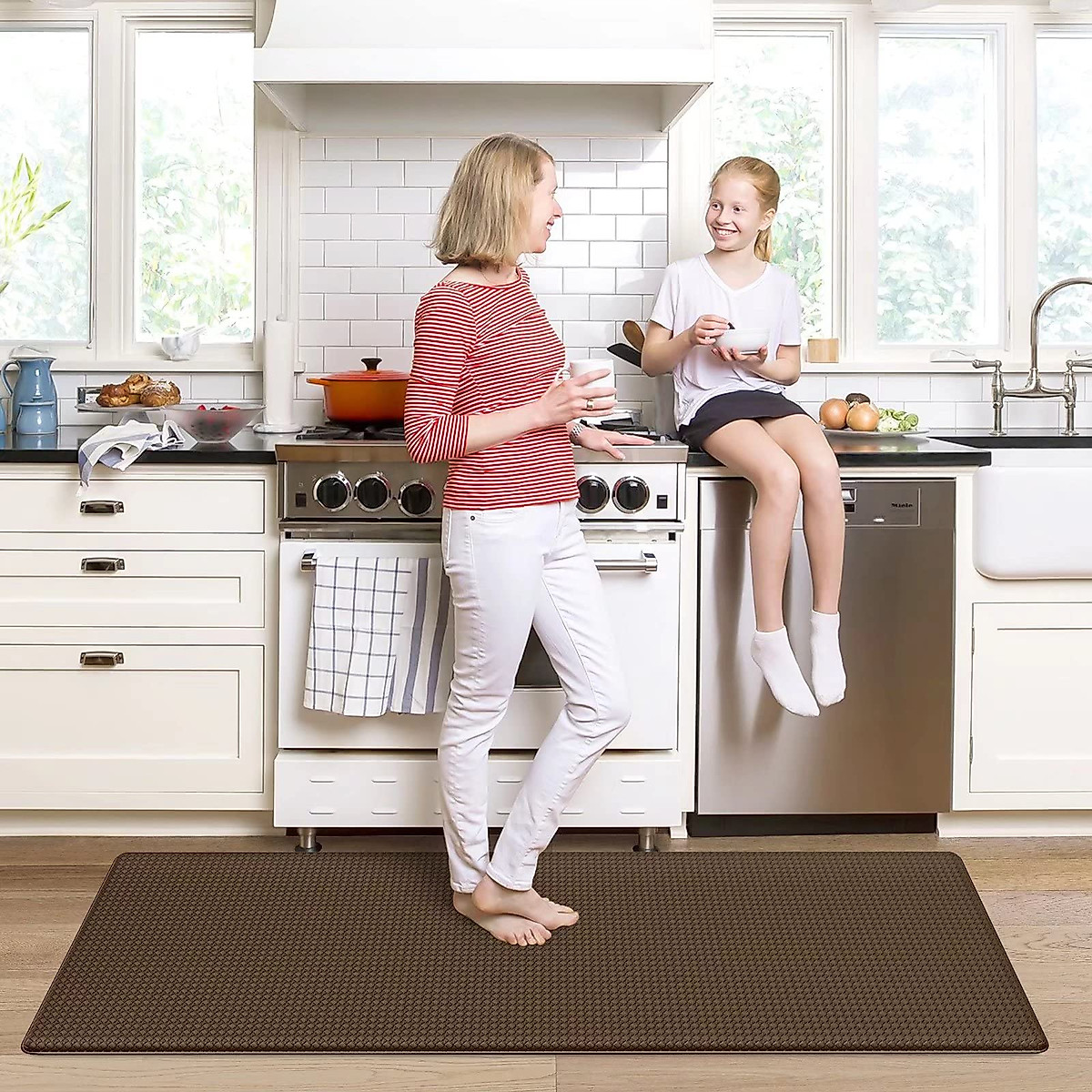 Oakeep Kitchen Mat Anti Fatigue Cushioned Mats for Floor Runner Rug Padded Kitchen Mats for Standing, 17"x59", Brown