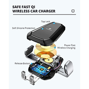 [Military-Grade Quality] VICSEED Wireless Car Charger Mount, Auto-Clamping Qi Fast Charging CD Phone Holder for Car Wireless Charger, Wireless Car Charger Vent Mount for iPhone 13 Pro Max S21 etc