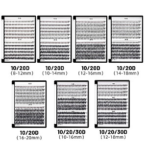 Bodermincer 10D 20D 240pcs Cluster Eyelash Extensions 8-9-10-11-12mm Mixed/ 10-11-12-13-14mm Mixed/12-13-14-15-16mm Mixed Eyelash Clusters Lash Extension Individual Lashes for Self Application