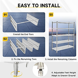 SGOLAN Stainless Steel Shelves 48x18x70 Inch Storage Rack 5 Tier Shelving Units and Storage Adjustable Stainless Steel Rack Shelving, Storage Shelves for Kitchen Commercial Office