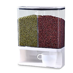 Dry Grain & Rice Storage Container and Dispenser for Pantry and Kitchen Countertop | 3.17 Quart Wall-Mounted Food Organizer and Container for Rice, Coffee, and Other Small Grains
