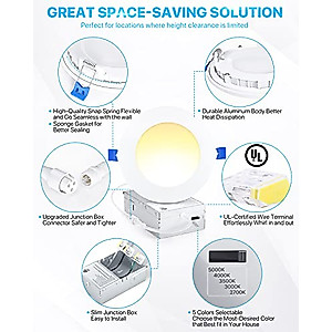 Ensenior 16 Pack Ultra-Thin LED Recessed Lighting 6 Inch 5CCT with Junction Box, 2700K-5000K Selectable, 12W 110W Eqv, Dimmable Can-Killer Downlight, 1050LM High Brightness - ETL&Energy Star