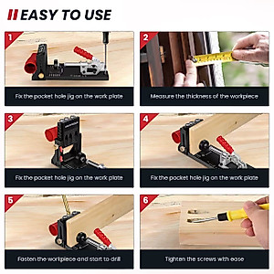 ENJOYWOOD Pocket Hole Jig System with Portable Base Adjustable Metal Pocket Screw Jig Professional Drill Guide Kit for Woodworking DIY Carpentry Projects XK4