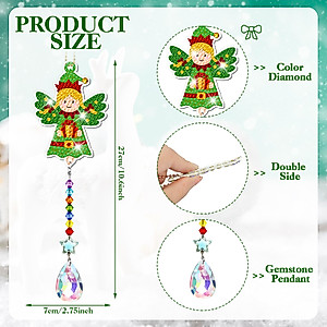 Huwena 9 Pcs Christmas Diamond Art Suncatcher Double Sided Diamond Art Suncatcher Diamond Art Kit Diamond Ornament Diamond Wind Chime for Adults Kid DIY(Angel)