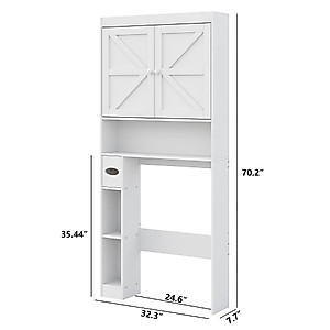 furomate Over The Toilet Storage Cabinet with Barn Doors, 32.3''W Free Standing Toilet Storage Shelf Space Saver with Adjustable Bottom Bar, White