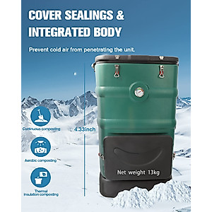 Insulated Compost Bin with Ventilation System - Quickly Composting All Year Round,A Reservoir at The Bottom Design to Collect The Leachate (Green)
