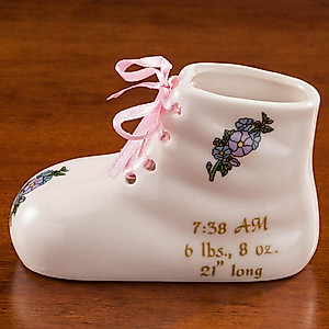 Porcelain Personalized Baby Bootie Heirloom-Pink Girl-Customize Ceramic Baby Shoe Keepsake with Baby Name, Birth Date, Time, Weight and Length-Birth, Baptism or Christening Gift-4" Long by 2" Wide