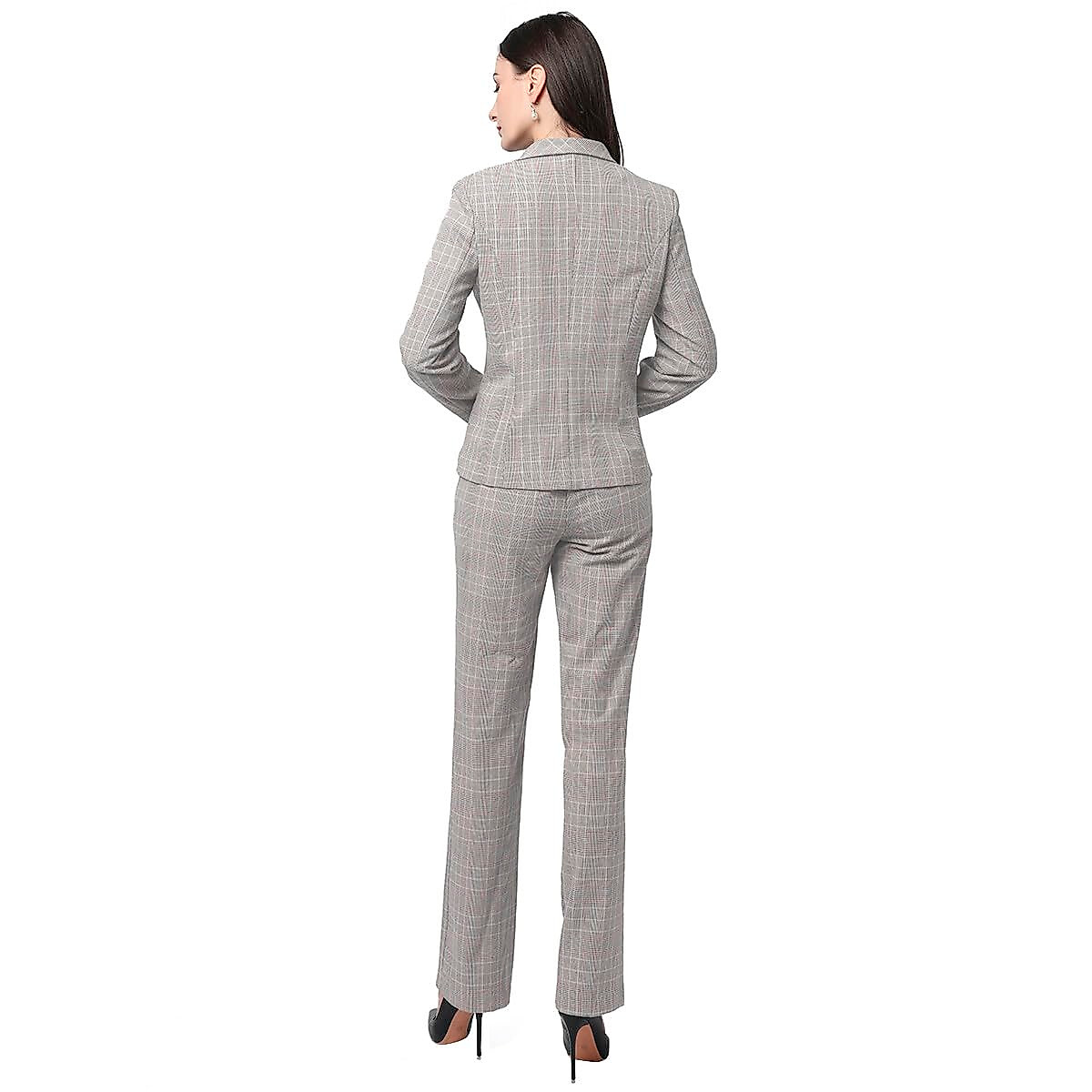 YUNCLOS Women's Vintage 2 Piece Plaid Suit Set 1 Button Stylish Blazer and Pants Yellow