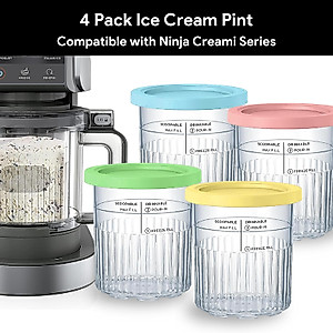 ChooKaChoo Upgraded Containers Replacement for Ninja Creami Pints and Lids, Compatible with NC301 NC300 Series Ice Cream Maker, Leak-proof Lids, BPA Free, Dishwasher Safe, Grey/Lime/Pink/Aqua (NC501)