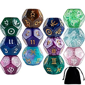 12 PCS Tarot Cards Dice D12 Astrological Dice Resin Pearl Constellation Sign 12-Sided Dice for Astro Divination Gaming Accessory