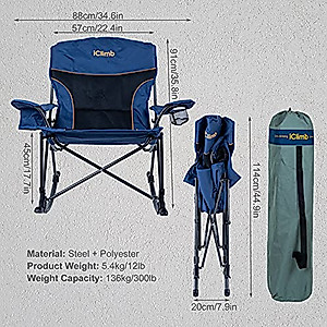 iClimb Padded Folding Rocking Chair Heavy Duty Camping Patio Porch Backyard Lawn Garden Balcony Rocker Indoor Outdoor with Carry Bag