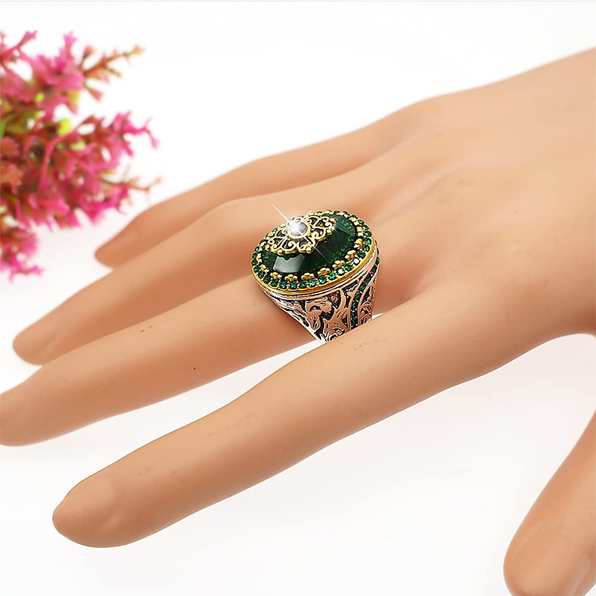 HSQYJ Retro Color Crystal Pear Ring Elegant Vintage Rhinestone Flower Cocktail Statement Rings Uniquely Stylish Fashion Creative Engagement Jewelry for Women