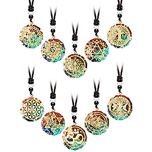 Batiyeer 10 Pieces Chakra Necklace Orgonite Necklace Crystal Pendant Necklace Spiral Chakra Healing Energy Necklace Adjustable Reversible Pendant for Women Men,1.4 Inches (Novelty)