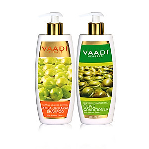 Vaadi Herbals Amla With Shikakai & Reetha Shampoo And Olive Conditioner - Hair Fall & Damage Control Shampoo - - Each Pack Of 350Ml - Each 12.31 Oz -