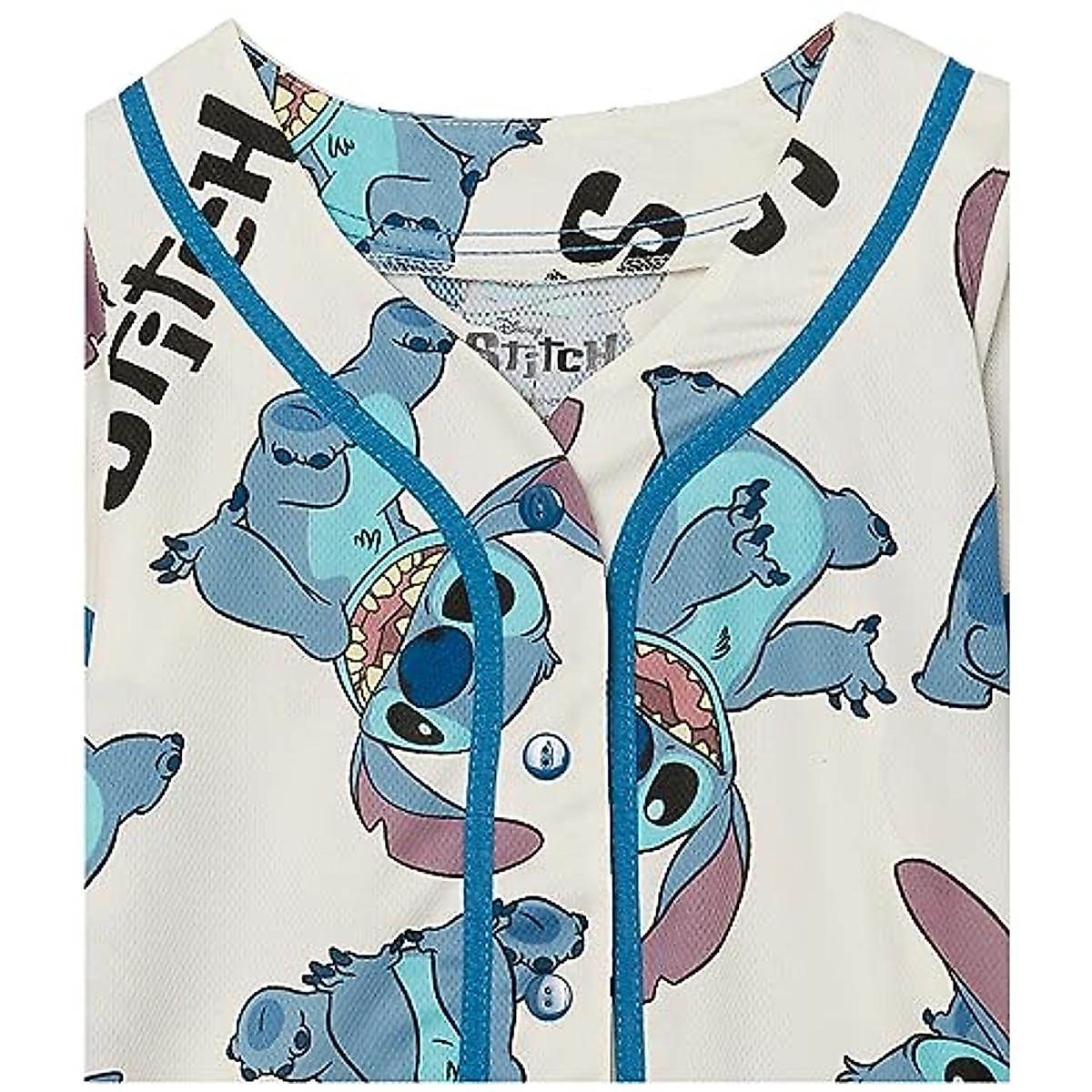 Disney Little Girls Lilo & Stitch and Angel Baseball Jersey-Classic Mesh Button Down Shirt, Ivory