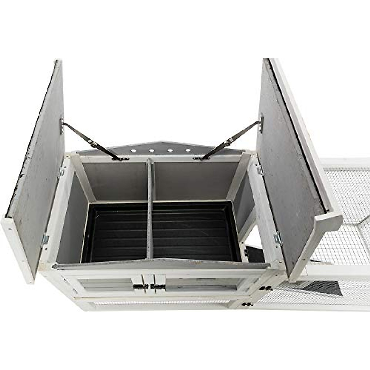 TRIXIE Natura Insulated Rabbit Hutch with Large Run, Hinged Peaked Roof, 2-Story with Ramp, for Rabbits or Guinea Pigs, Gray/White