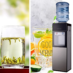 Water Cooler Dispenser 5 Gallon, Top-Loading Hot & Cold Water Cooler for 3 & 5 Gallon Bottles Water Dispenser with Storage Cabinet for Home Office School (Electronic Cooling)