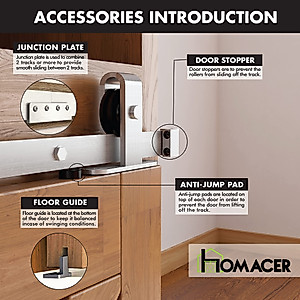 Homacer Mini Brushed Nickel Non-Bypass Sliding Barn Door Hardware Kit, for Two/Double Doors, 54-inch Long Flat Track, Bent T-Shape Design Roller, Cabinet TV Stand Console Use…